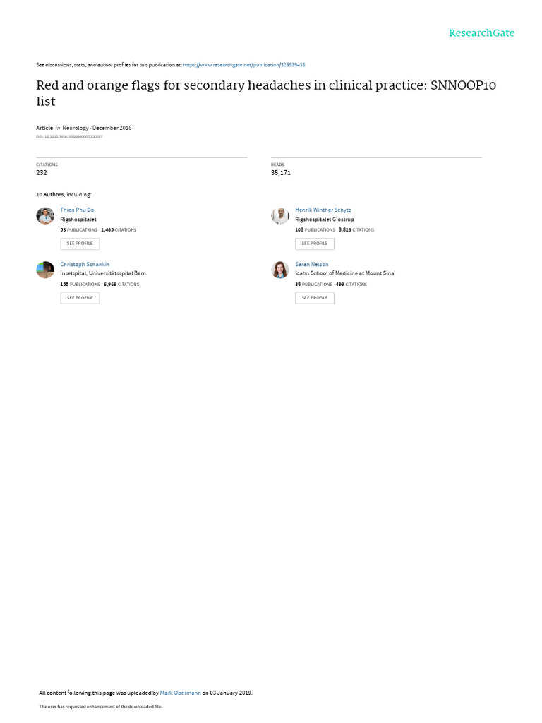 Red and Orange Ags For Secondary Headaches in Clinical Practice ...
