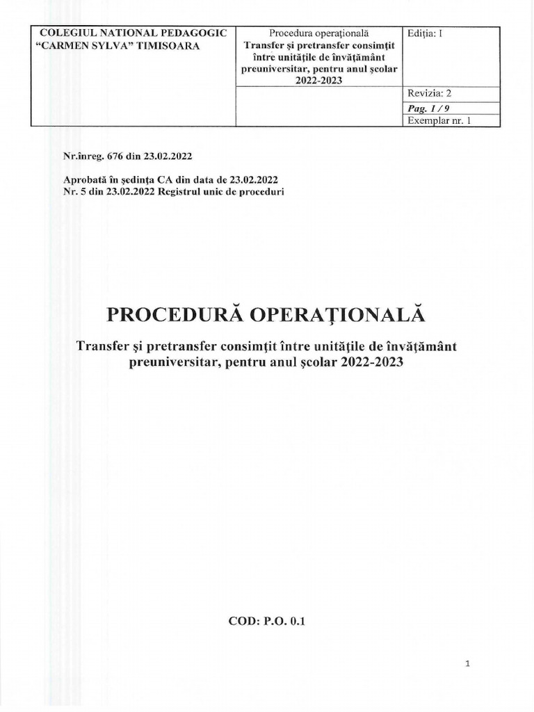 PO Transfer 2022 Mobilitate | PDF