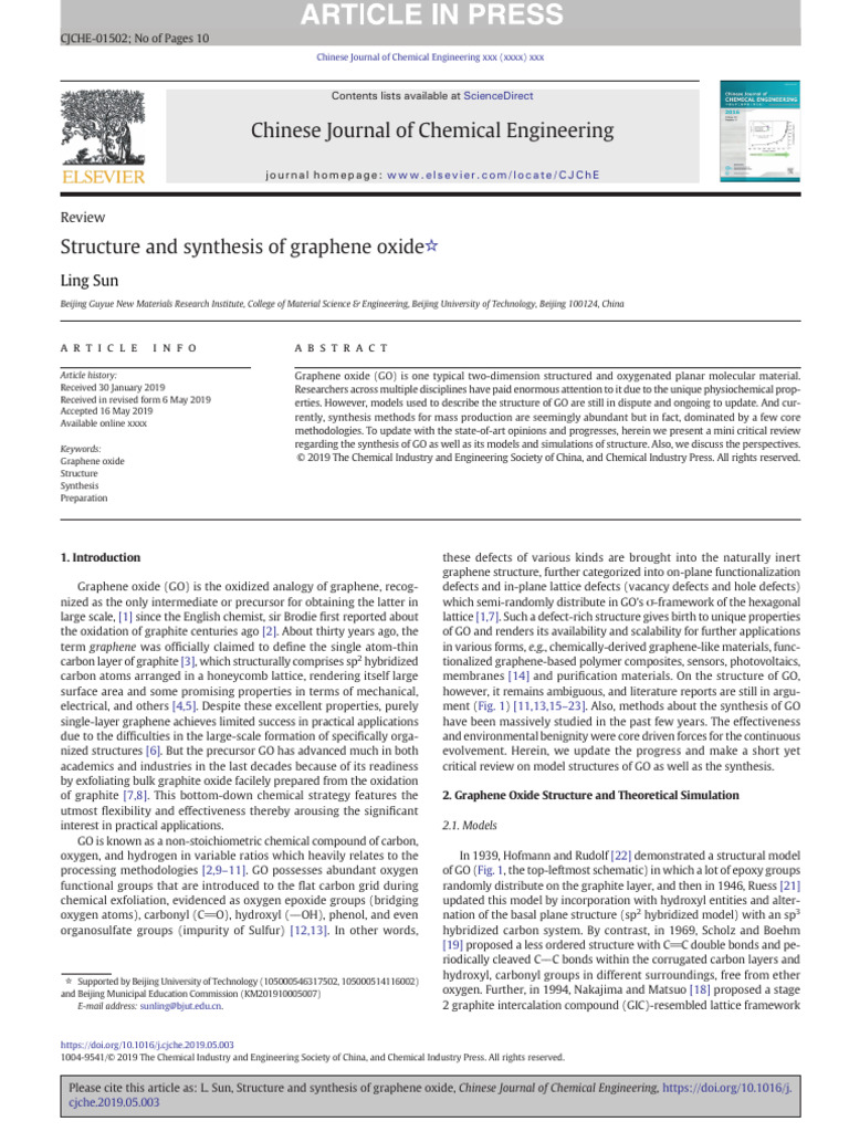 Structure and Synthesis of Graphene Oxide | PDF