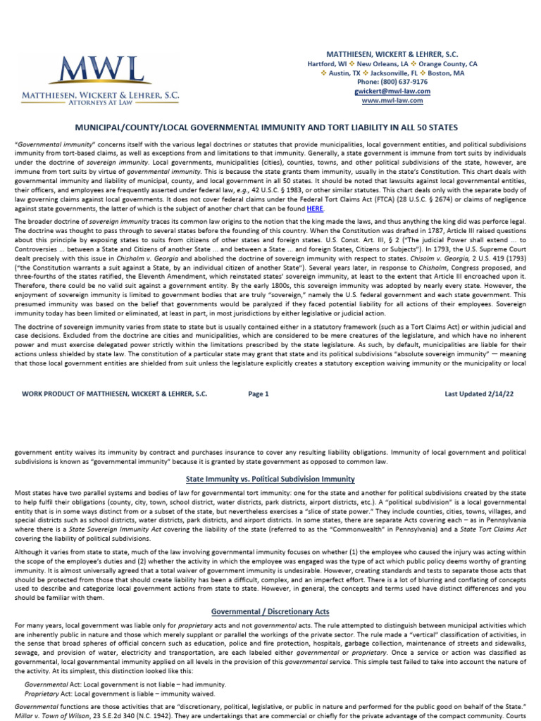 Municipal County Local Governmental Liability Chart 00212510 | PDF ...