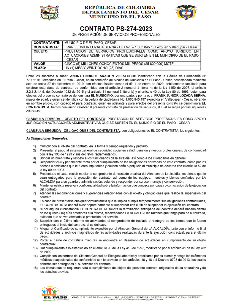 Documento Complementario Al Contrato Electronico 274 - 2023 Frank ...