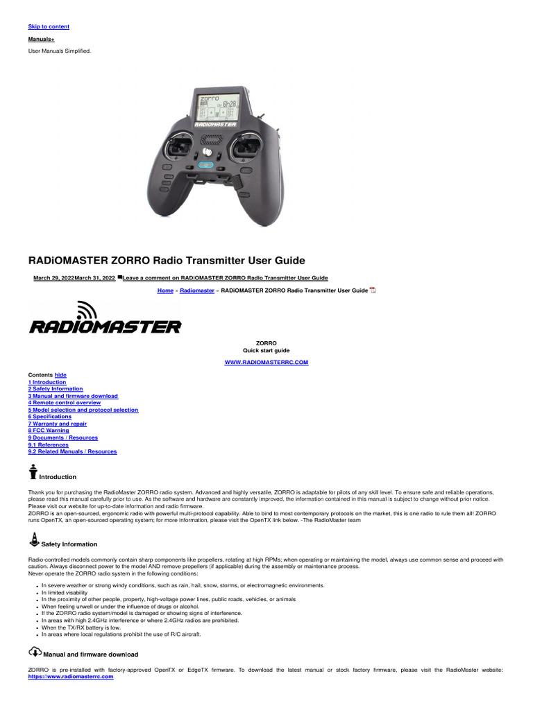 Radiomaster Zorro ELRS Radio Remote Controller 1 | PDF | Technology ...