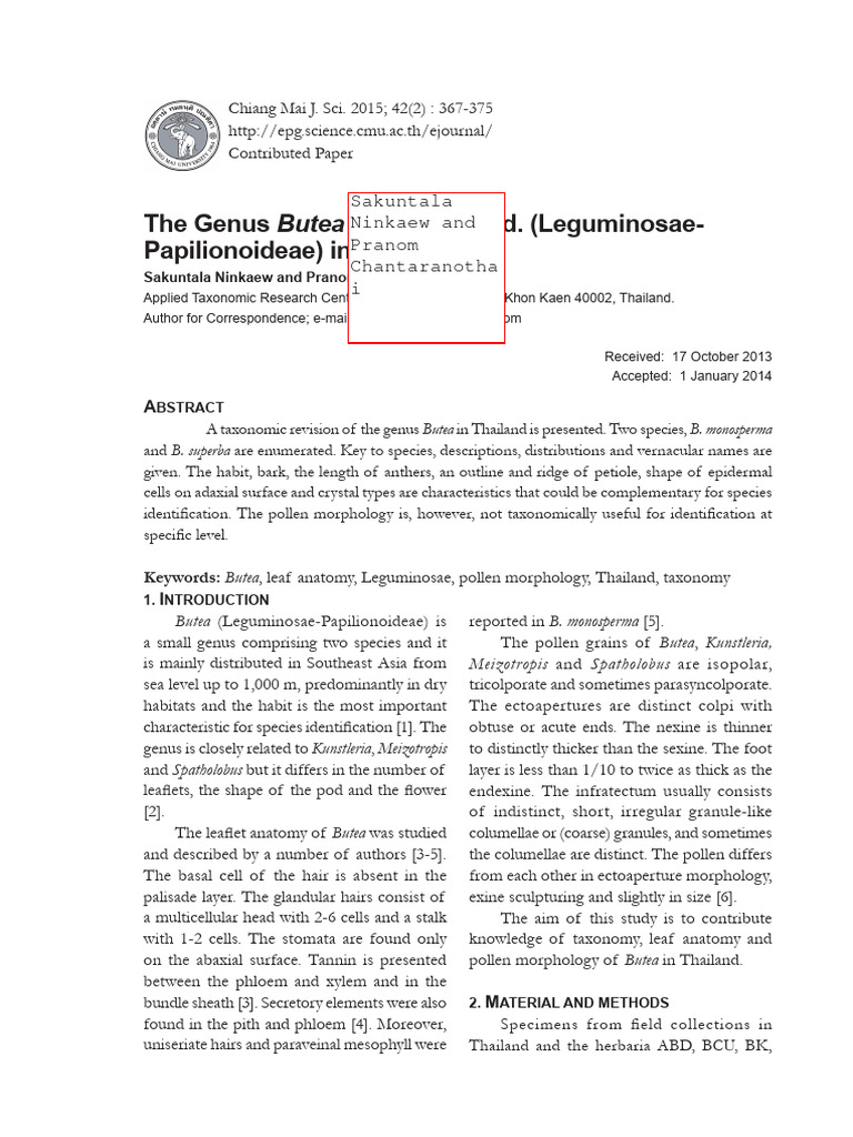 The Genus Butea Roxb. Ex Willd. (Leguminos | PDF