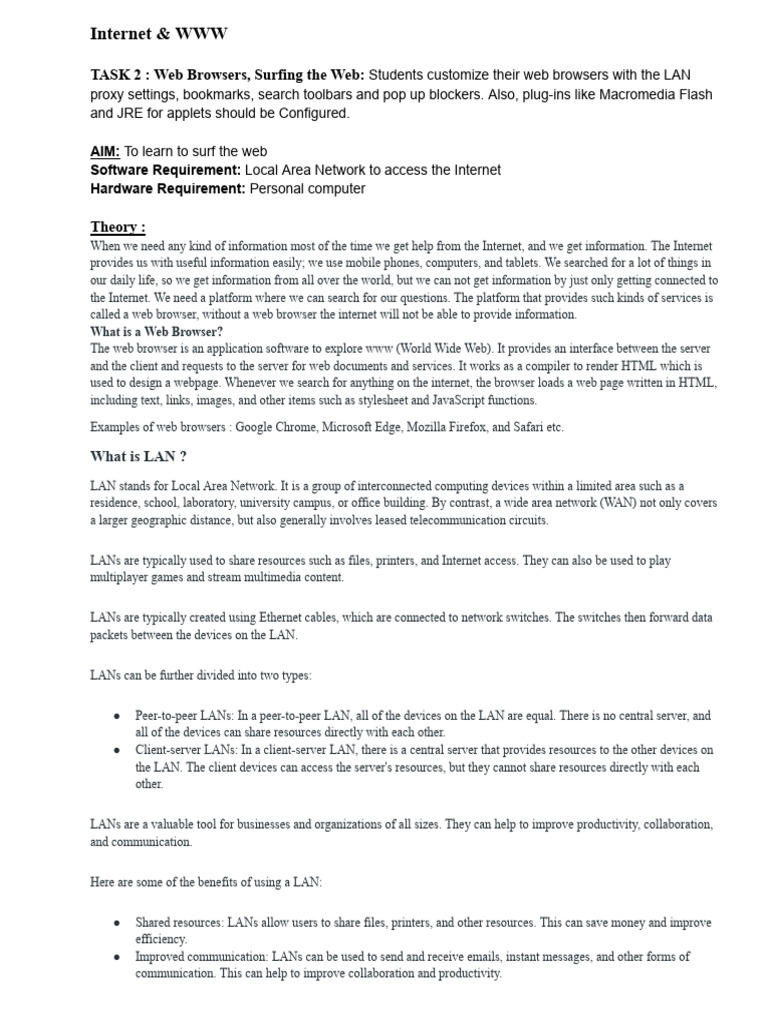 Task 2 of Topic - Internet & WWW | PDF