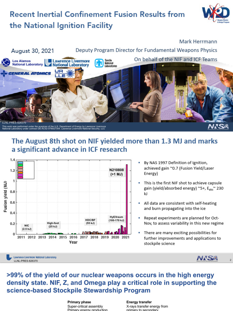 Herrmann Recent Inertial Confinement Fusion Results From NIF | PDF