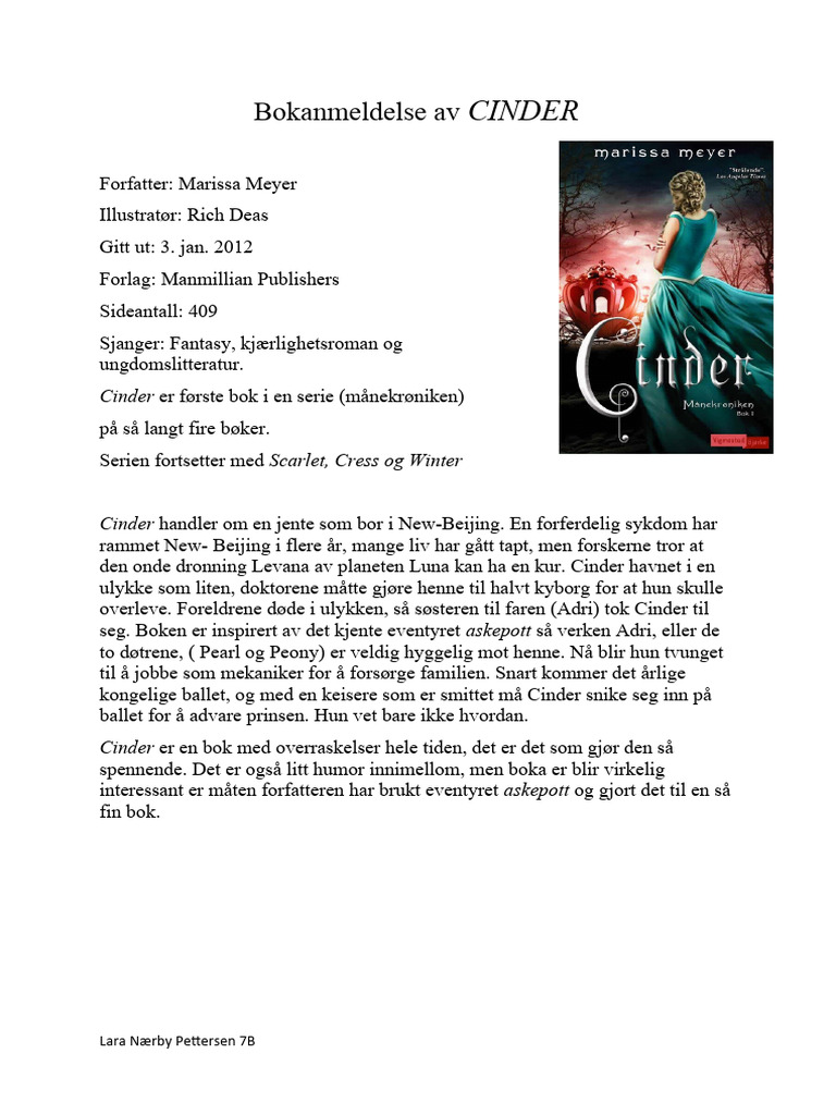 Bokanmeldelse av CINDER | PDF