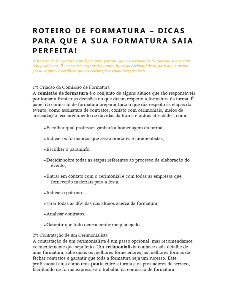 Roteiro de Formatura | PDF