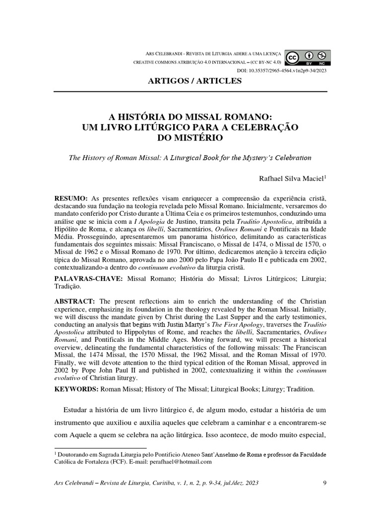 História do Missal Romano: Liturgia e Teologia | PDF | Missa (liturgia ...