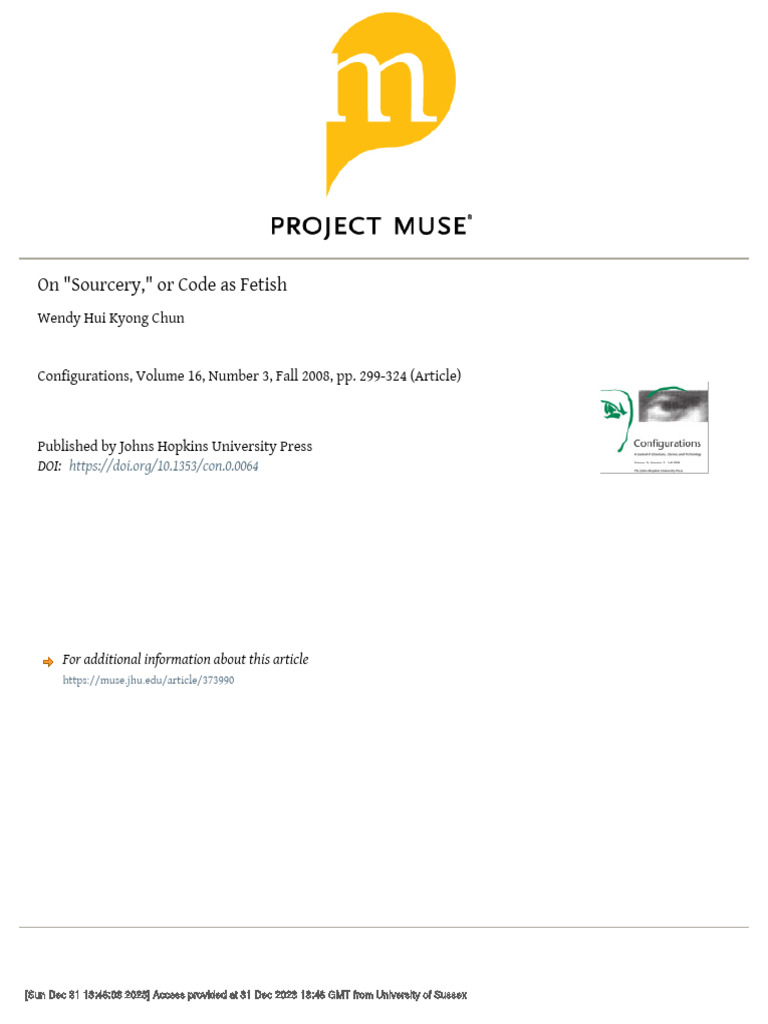 CHUN 2008 - On "Sourcery" or Code As Fetish Configurations | PDF | Source Code | Computer ...