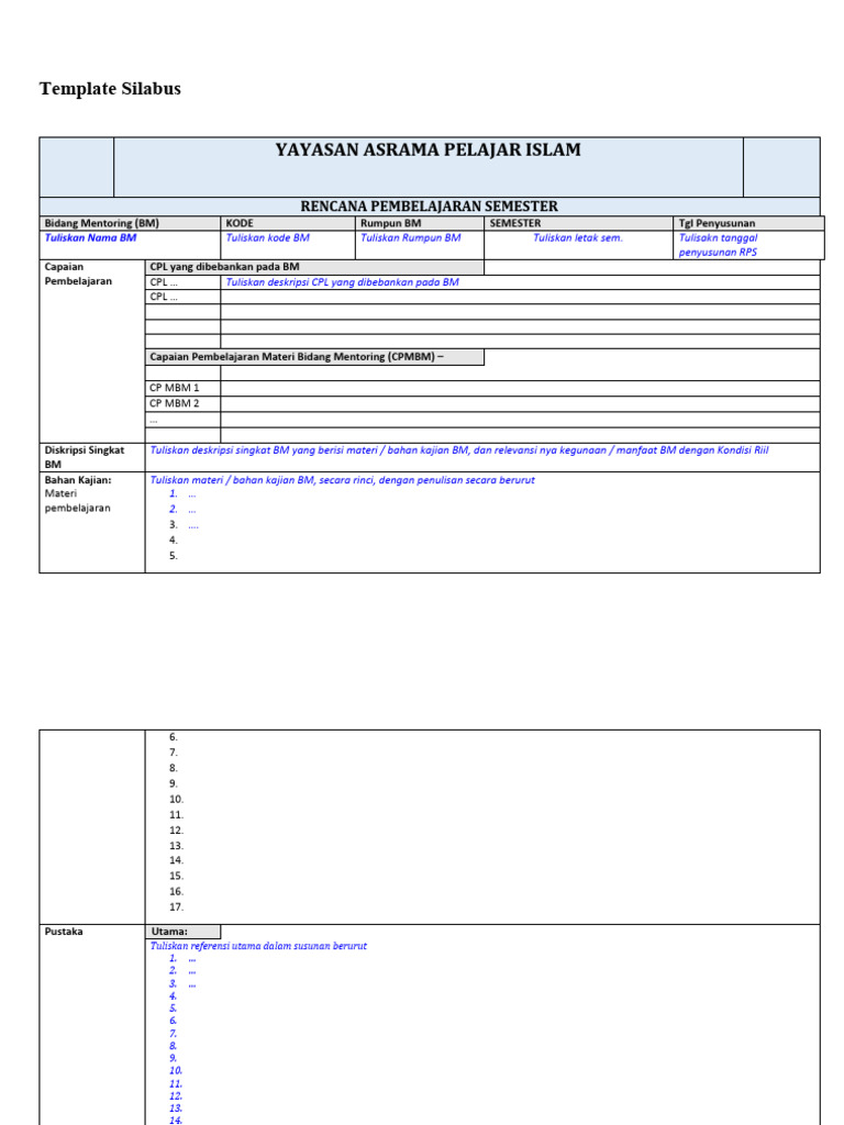 FORM RPS Rencana Pembelajaran Semester | PDF