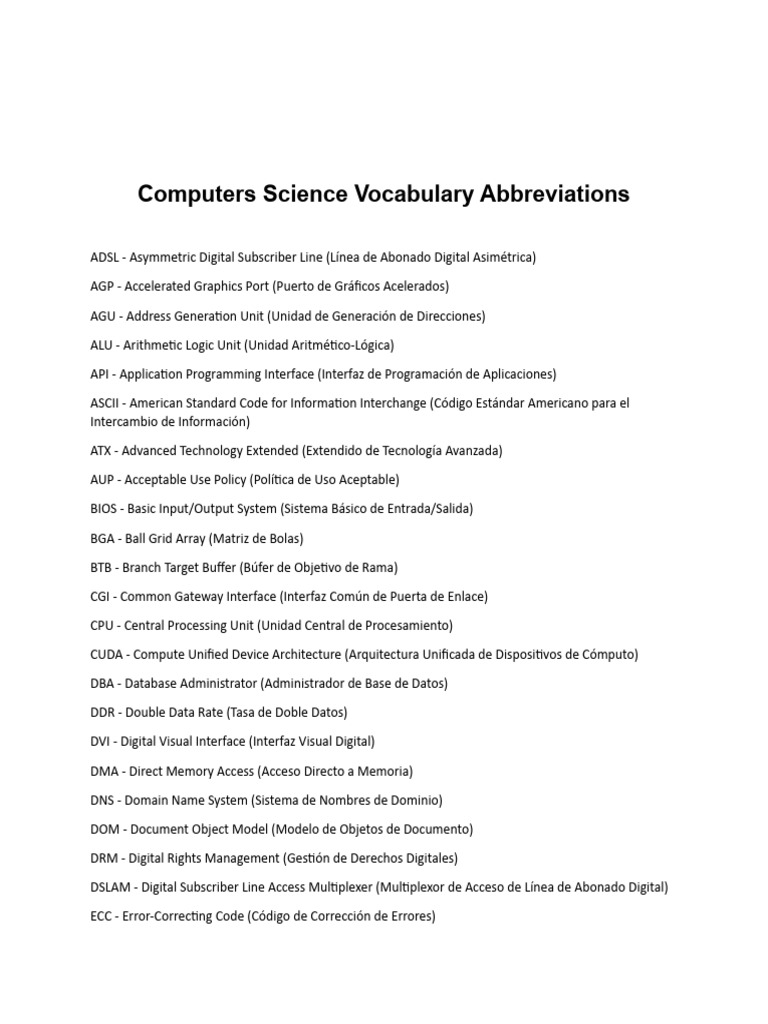 Computers Science Vocabulary Abbreviations | PDF | Internet | Memoria de acceso aleatorio