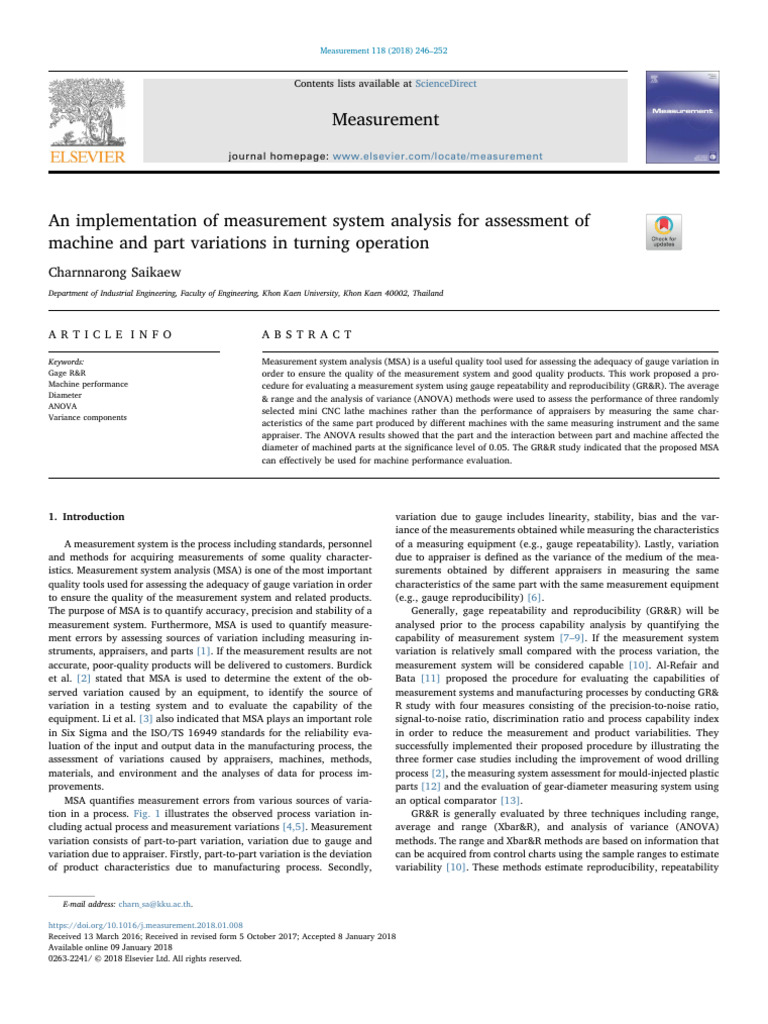 An Implementation of Measurement System Analysis for Assessment of ...
