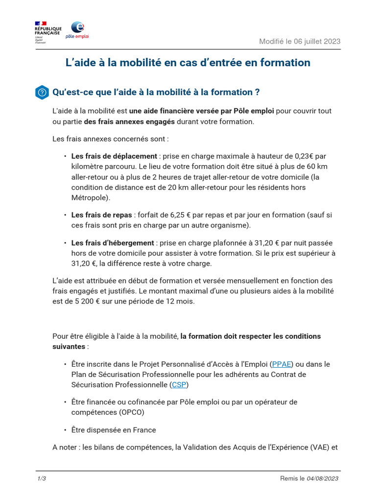 Aide A La Mobilité | PDF | Affaires