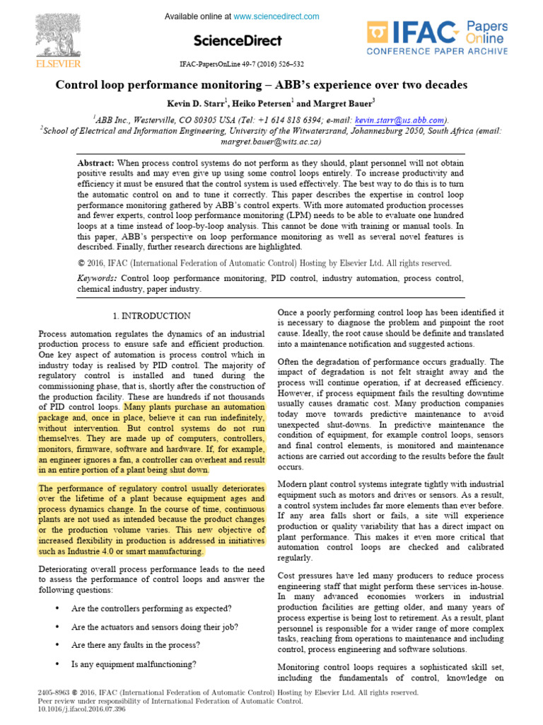 2016 - Starr, K. - Control Loop Performance Monitoring (ABBs Experience ...