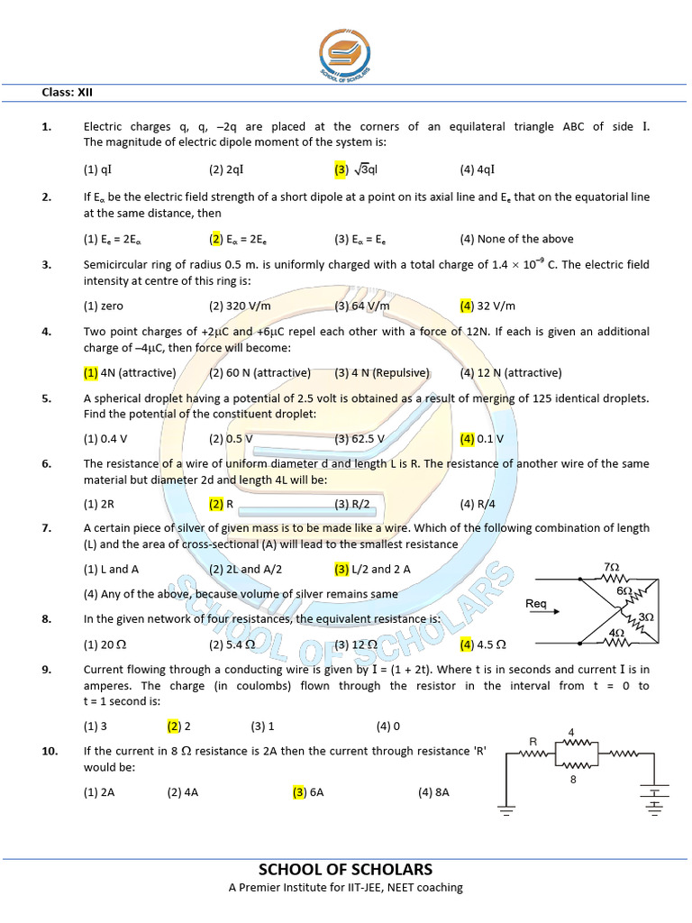 IIT-JEE & NEET Physics Practice Questions | PDF | Capacitor | Magnetic ...