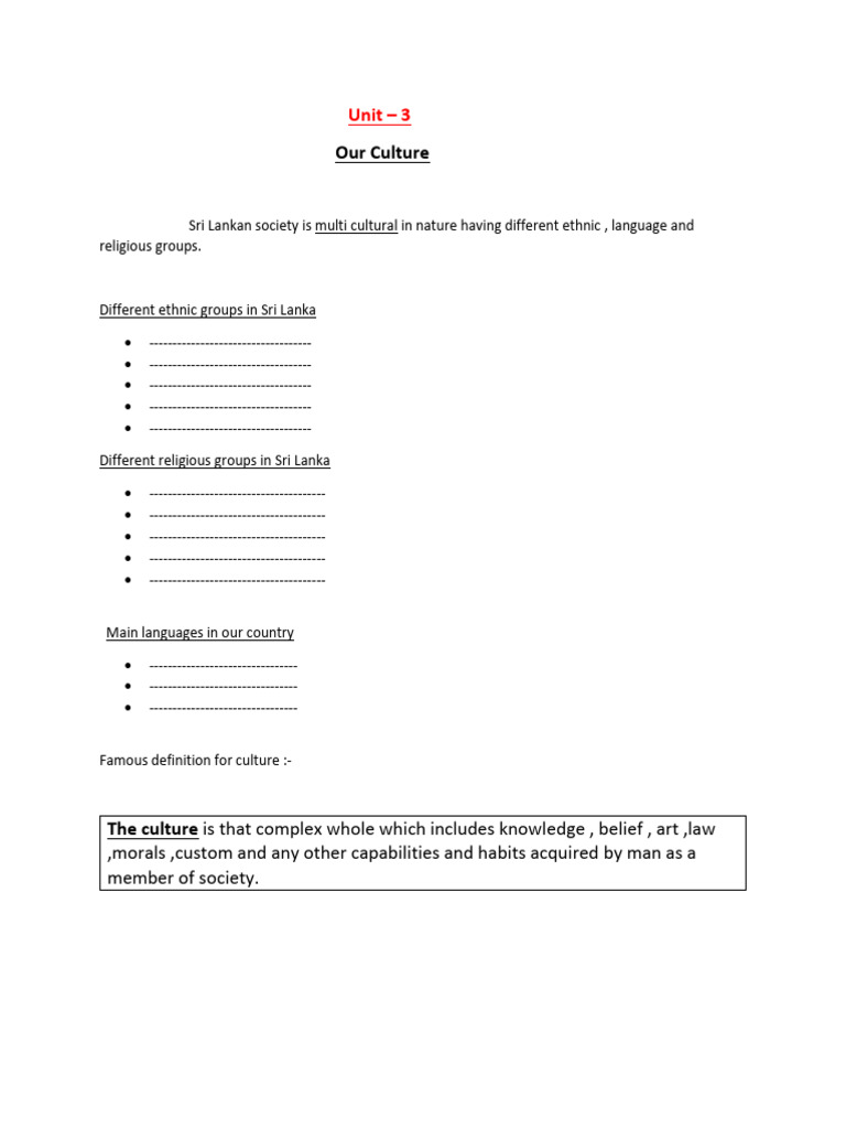 Grade-7 Unit 3 (Our Culture) | PDF | Sri Lanka