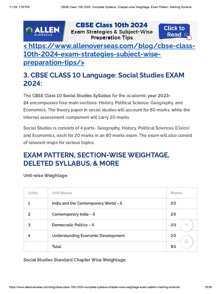 CBSE Class 10th 2024 - Complete Syllabus, Chapter-Wise Weightage, Exam ...