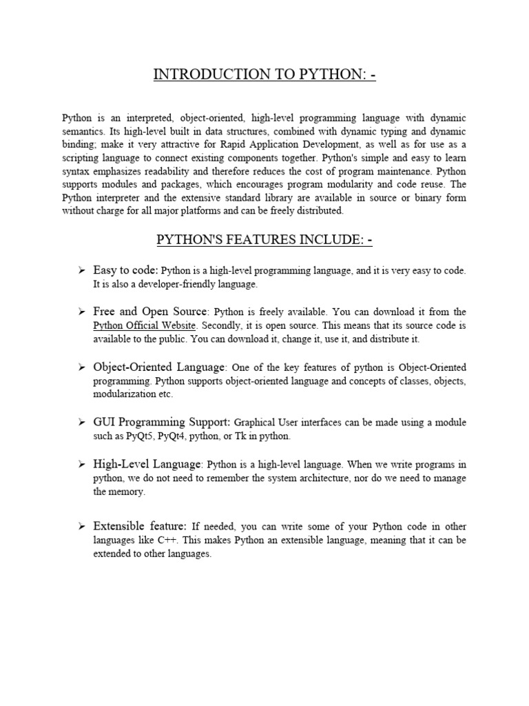 INTRODUCTION TO PYTHON- (1) | PDF