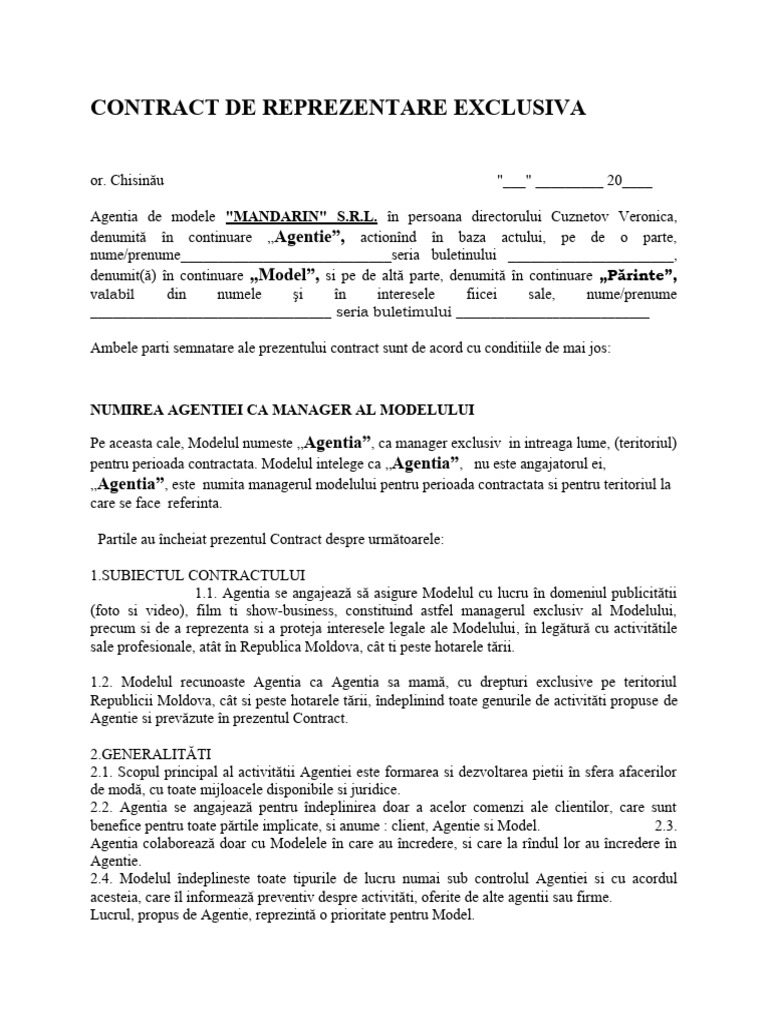 Contract de Reprezentare Exclusiva | PDF