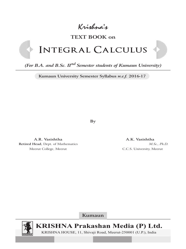 Krishna's - Integral Calculus, Edition-3 | PDF | Integral | Curve