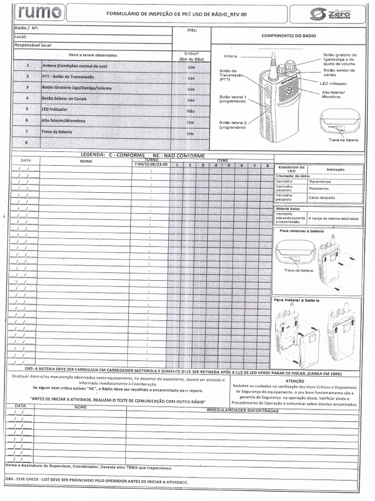 Check List - Pré Uso de Rádio | PDF