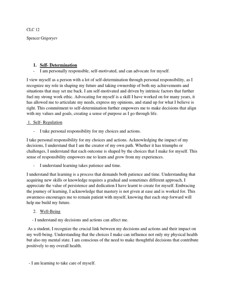 Self-Determination: CLC 12 Spencer Grigoryev | PDF | Community | Learning