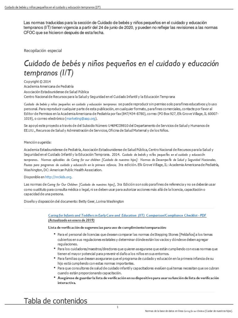 Caring for Infants and Toddlers in Early Care and Education (I_T ...