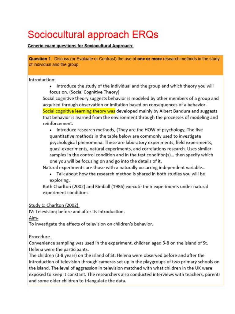 ERQ Socio Student Outlines Study Guide | PDF