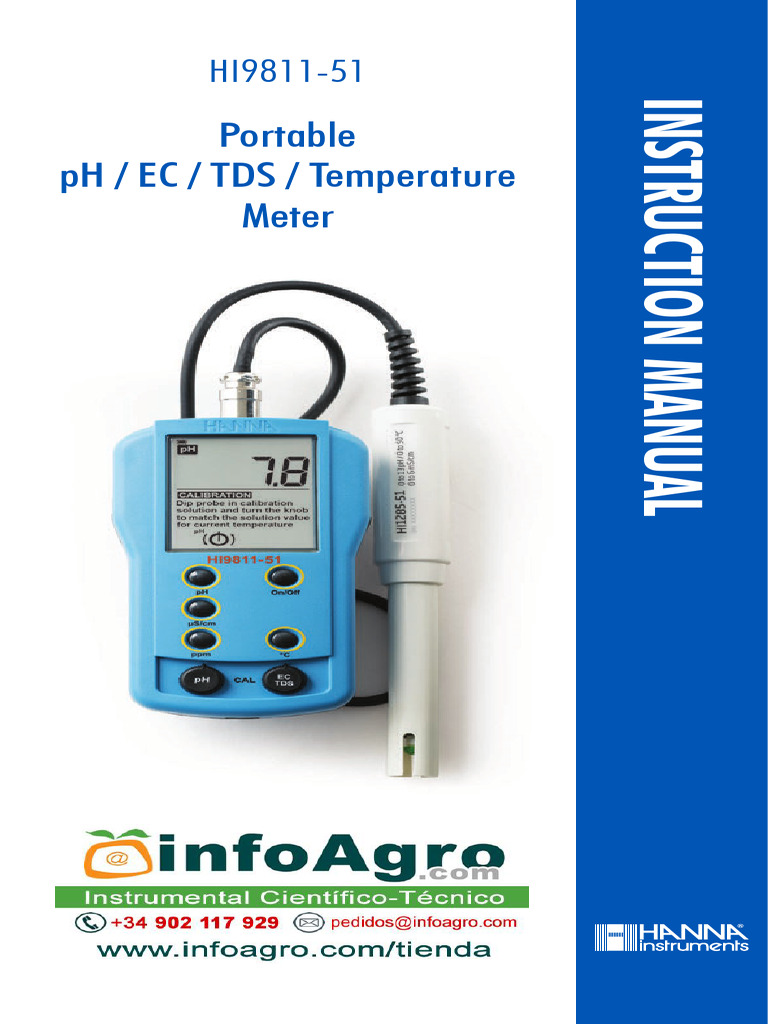 Instrucciones Medidor PH Ce Tds Temperatura Hi9811 Hi9812-51 | PDF