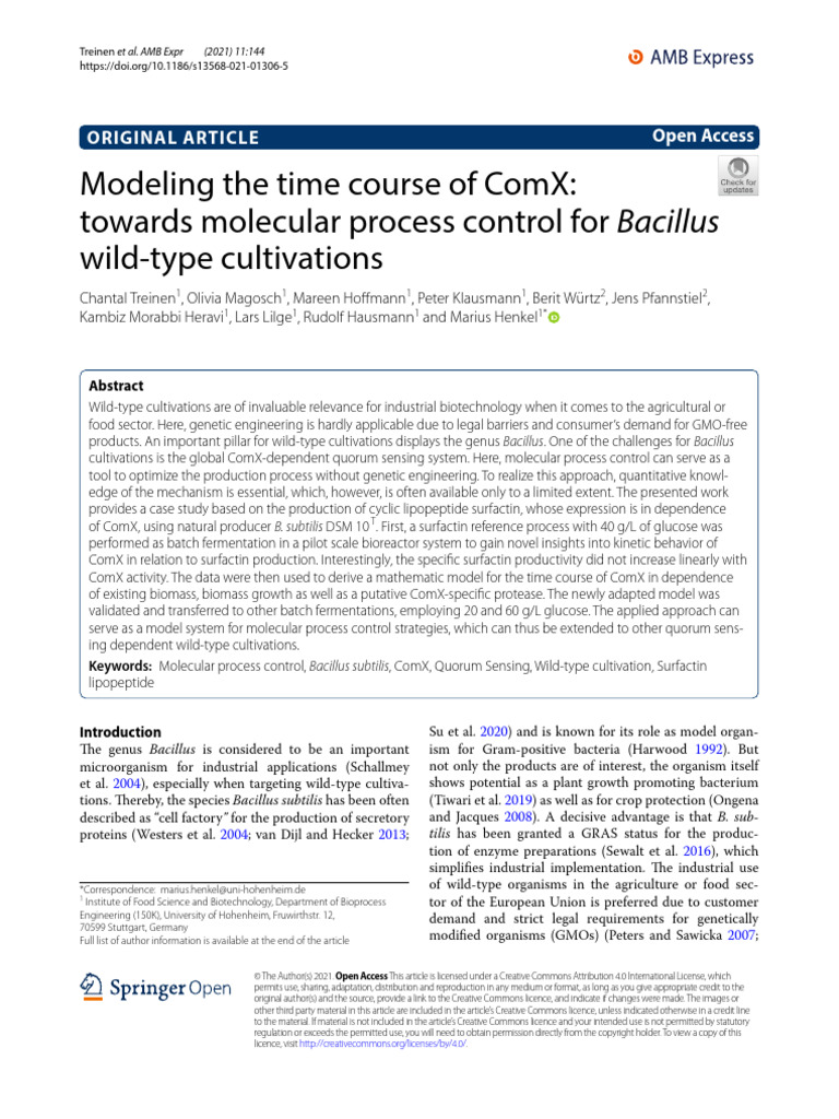 Modeling The Time Course of Comx: Towards Molecular Process Control For ...