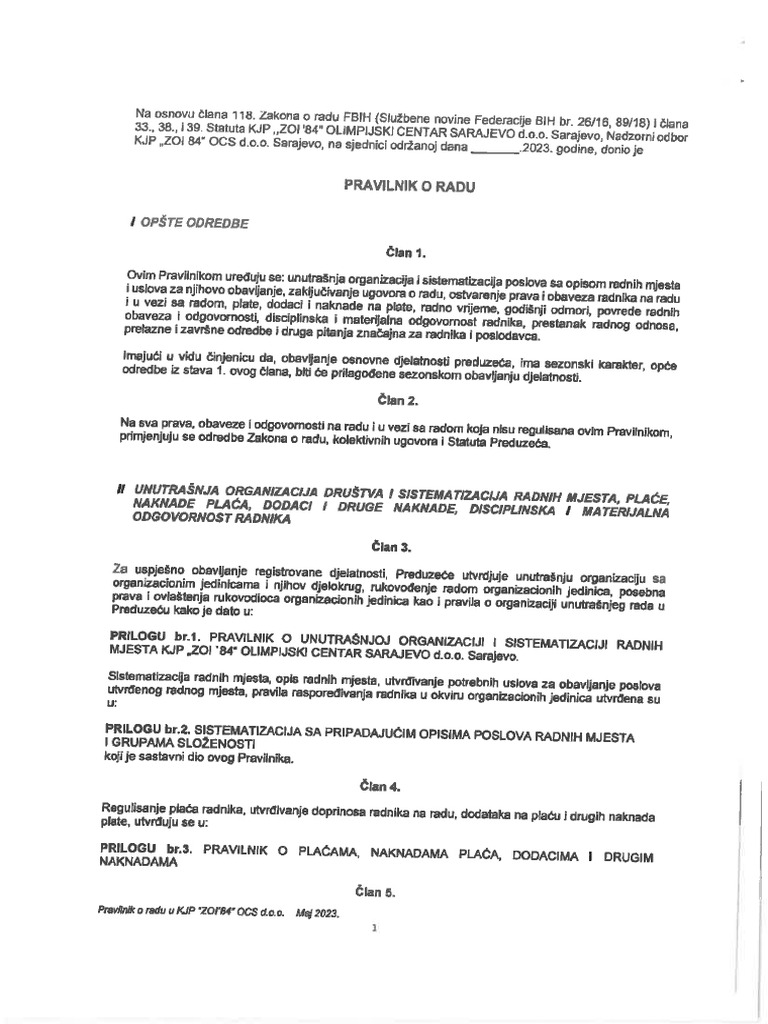 Pravilnik o Radu KJP ZOI84 | PDF