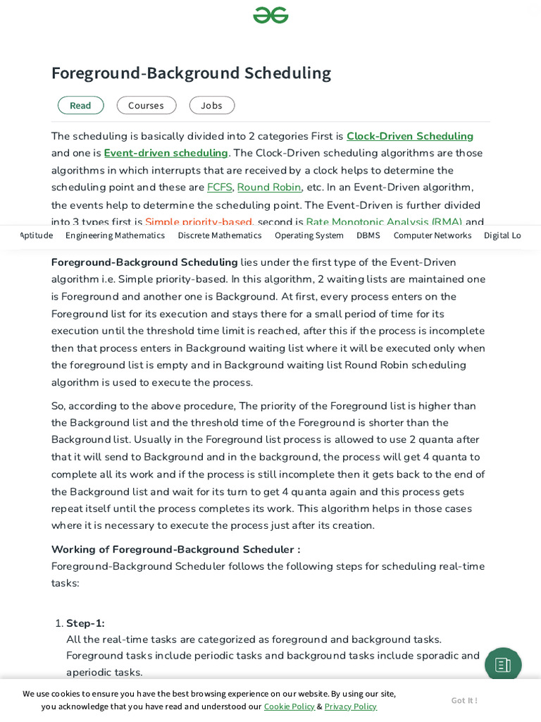 Foreground-Background Scheduling - GeeksforGeeks | PDF