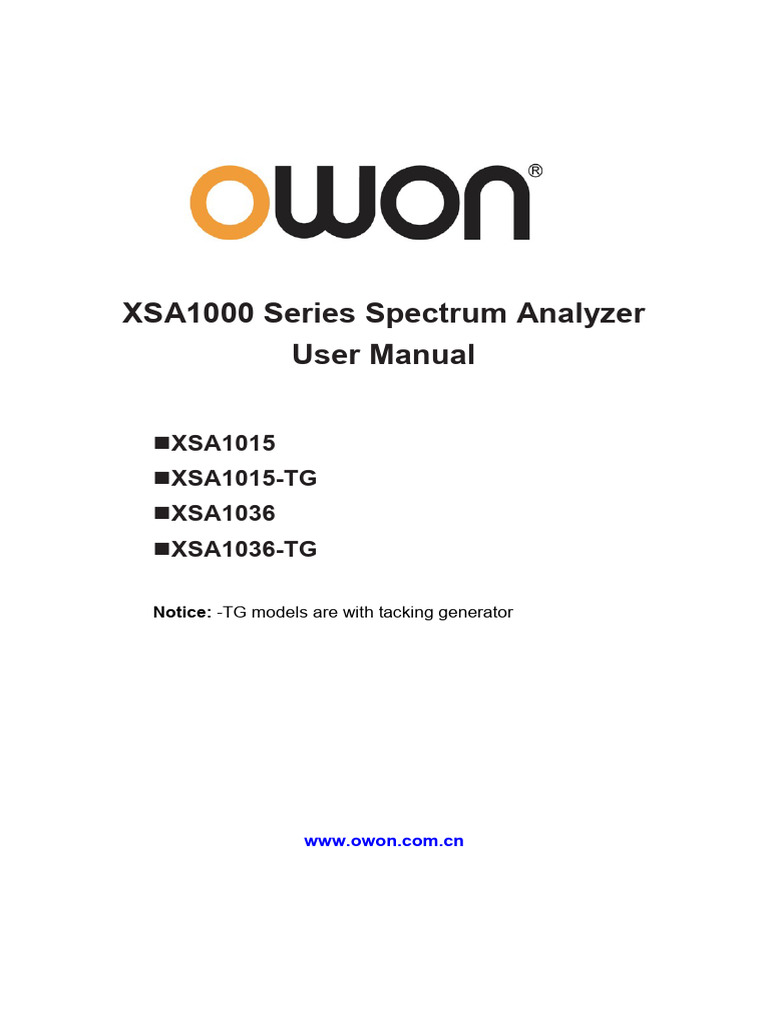 XSA1000 Series Spectrum Analyzer User Manual | PDF