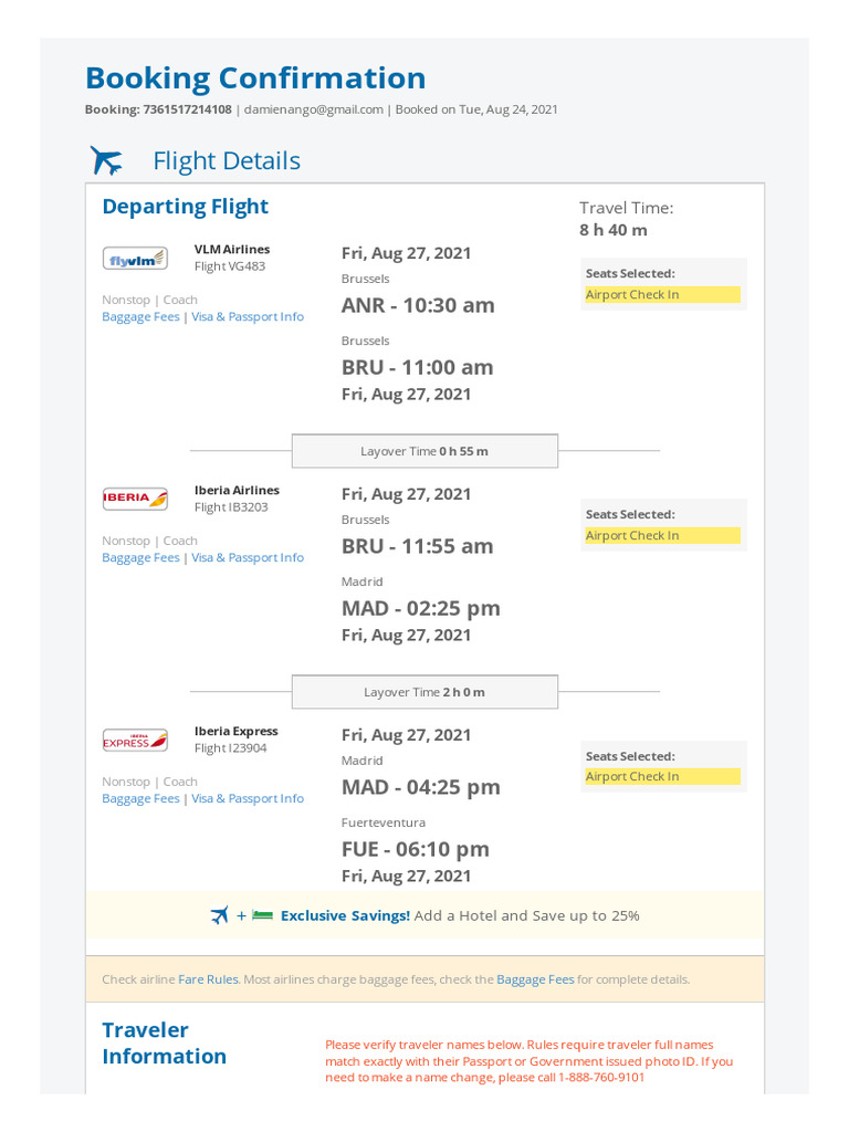 Booking Confirmation: Flight Details | PDF