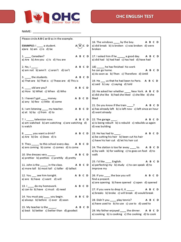 Ohc Placement Test | PDF | Teaching Methods & Materials