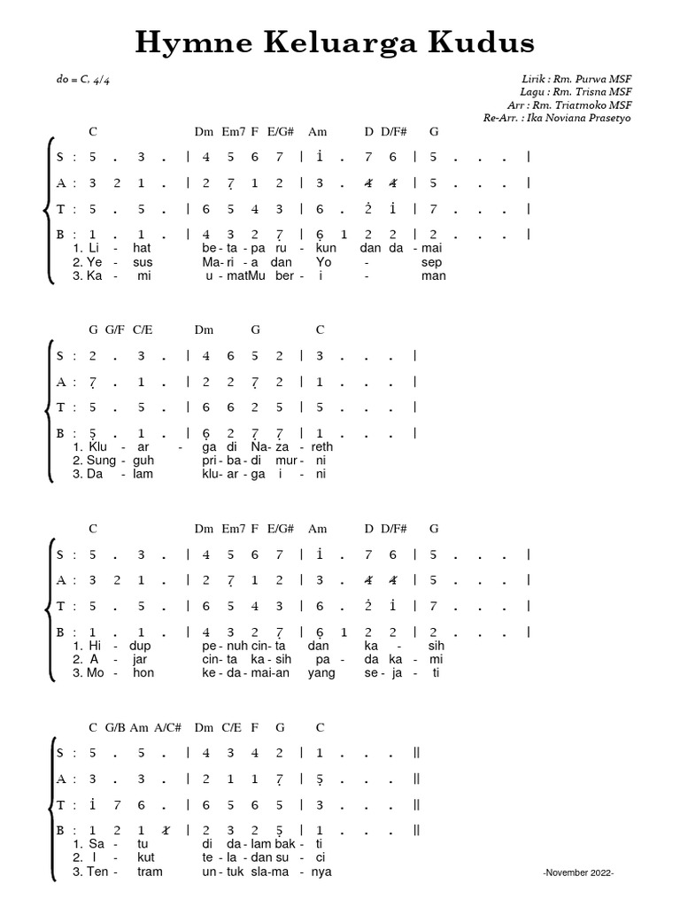 Hymne Keluarga Kudus (SATB) Rm. Triyatmoko | PDF