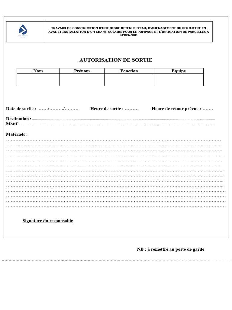 Autorisation de Sortie | PDF