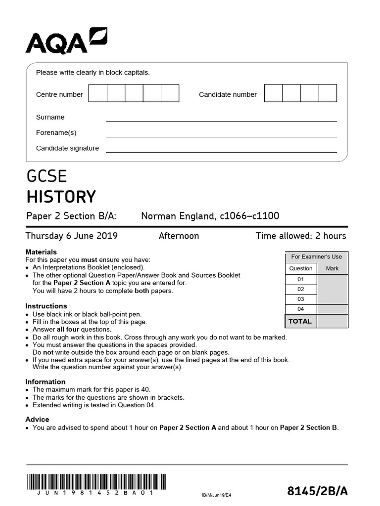 AQA GCSE History Paper 2 Section BA QP | PDF