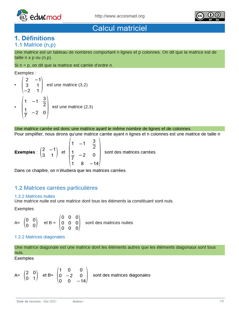 Calcul Matriciel | PDF Calcul Matriciel | PDF