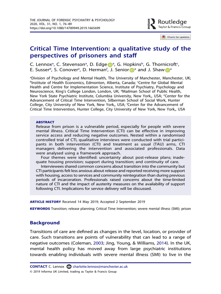 Critical Time Intervention A Qualitative Study of The | PDF | Mental ...