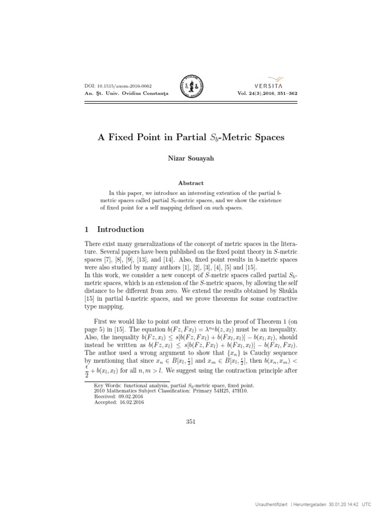 (18440835 - Analele Universitatii - Ovidius - Constanta - Seria Matematica) A Fixed Point in ...