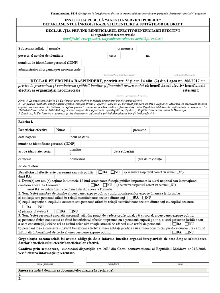 Formularul Nr. BE 5 | PDF