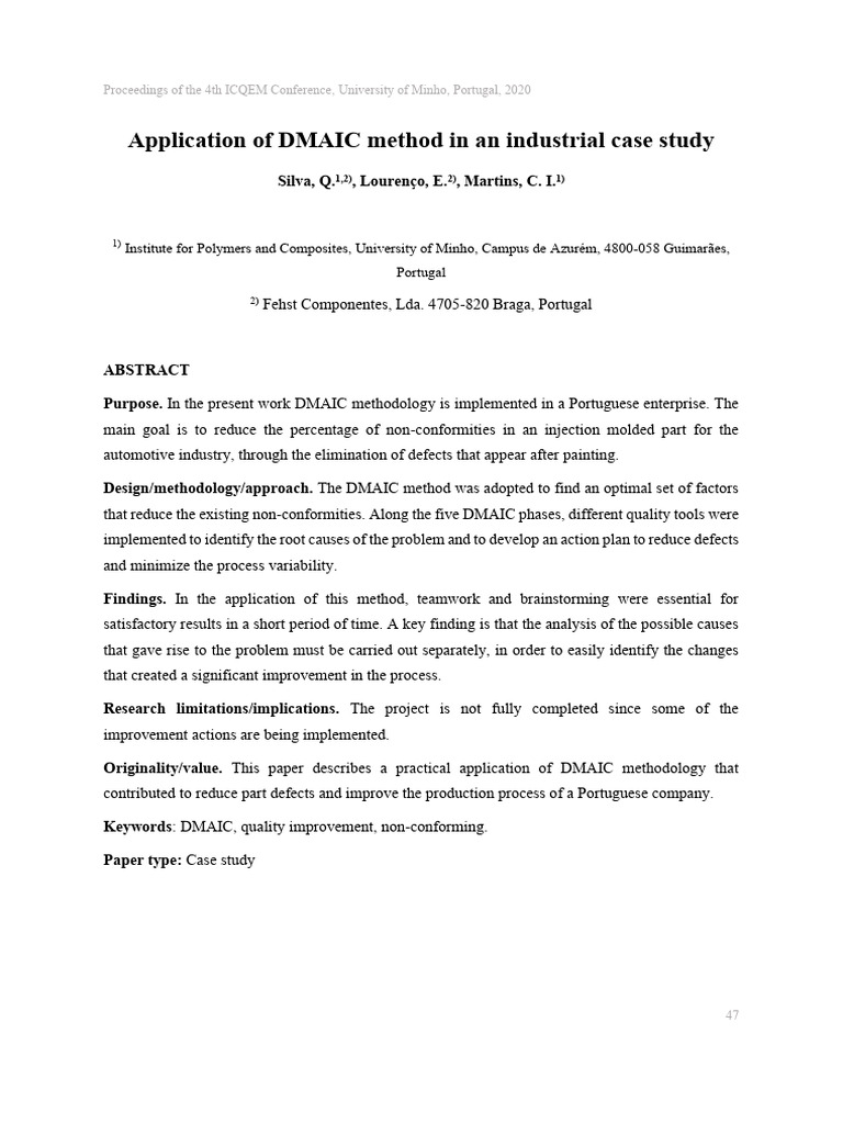 Application of DMAIC Method in An Industrial Case Study | PDF