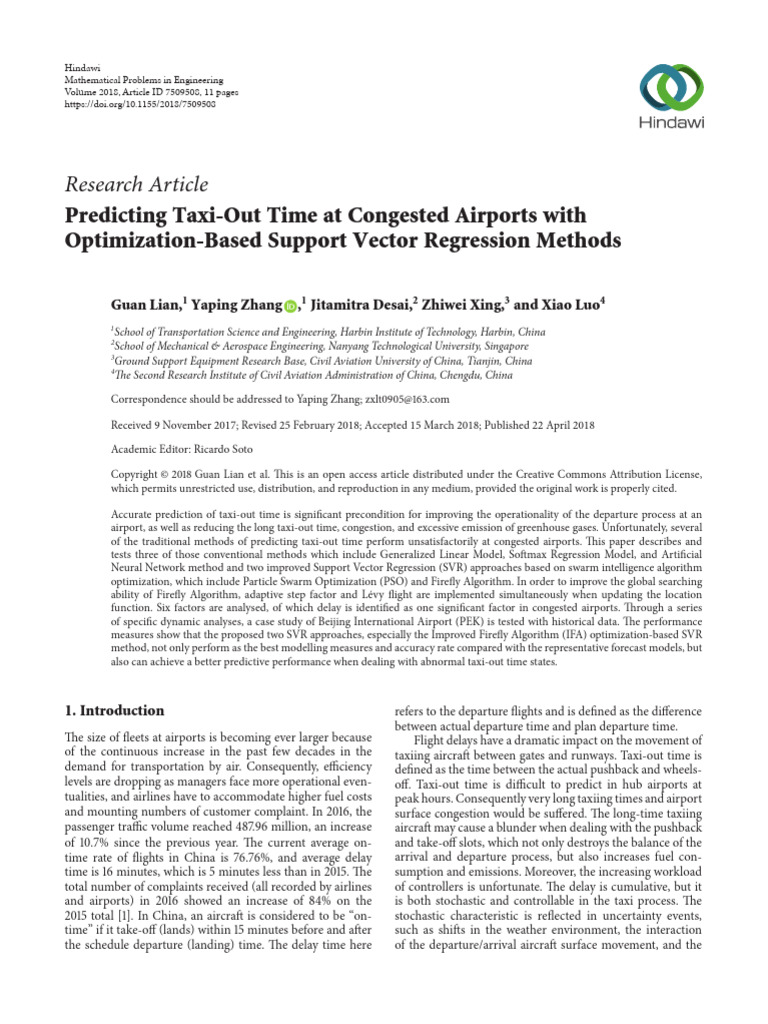 Predicting Taxi-Out Time at Congested Airports With Optimization Based Support Vector Regression ...