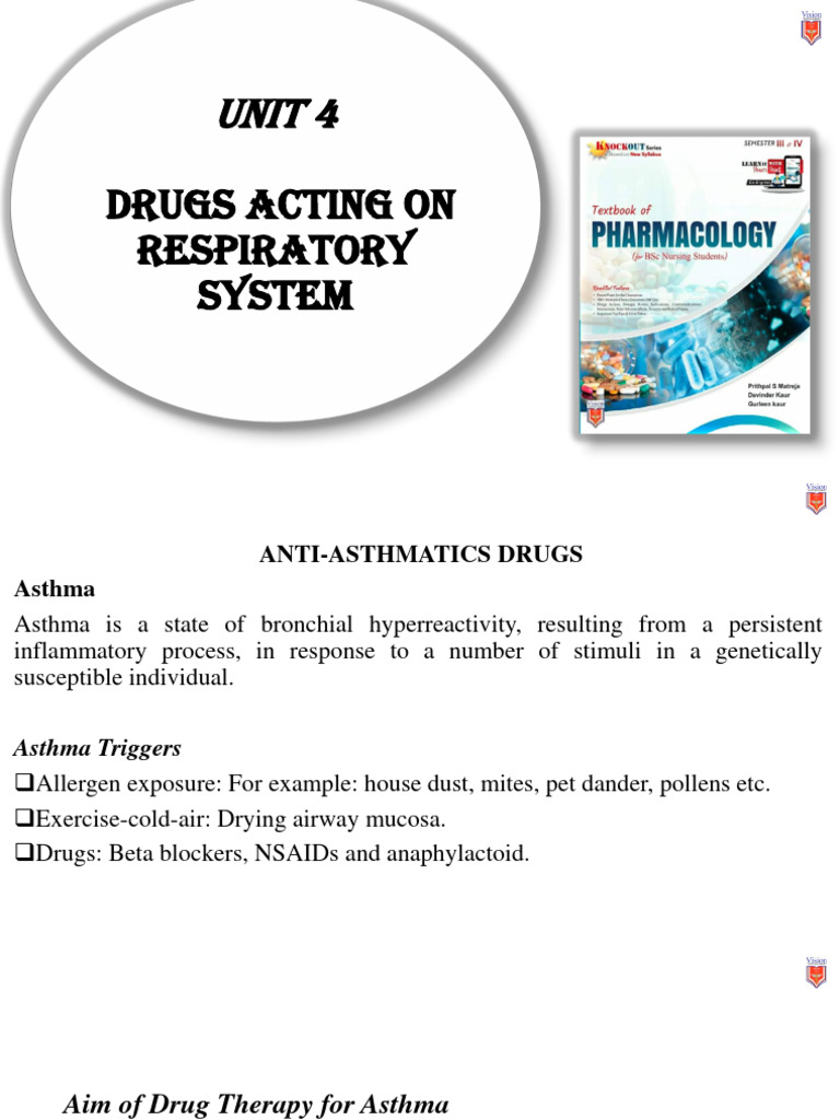 PHARMACOLOGY VOLUME 1 UNIT 4 Drugs Acting on Respiratory System | PDF | Asthma | Medical Specialties