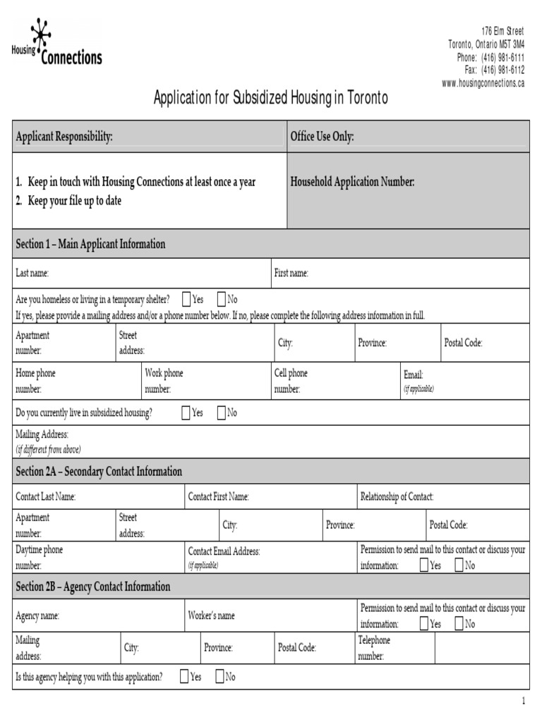 Housing Connections Application Form - English | PDF