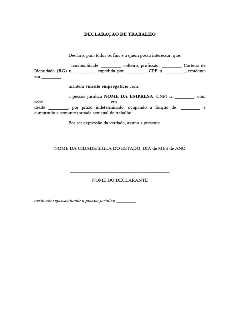 Modelo Declaracao Trabalho | PDF