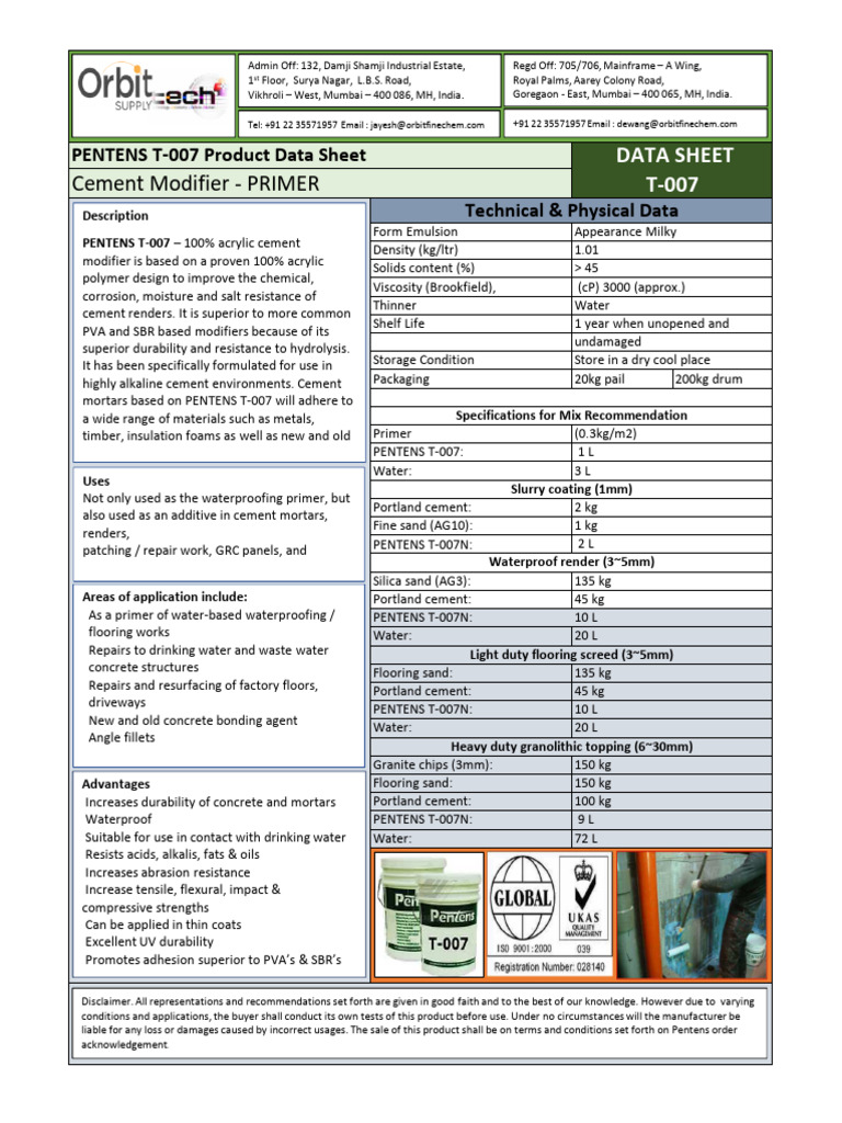 Pentens t007 Data Sheet | PDF