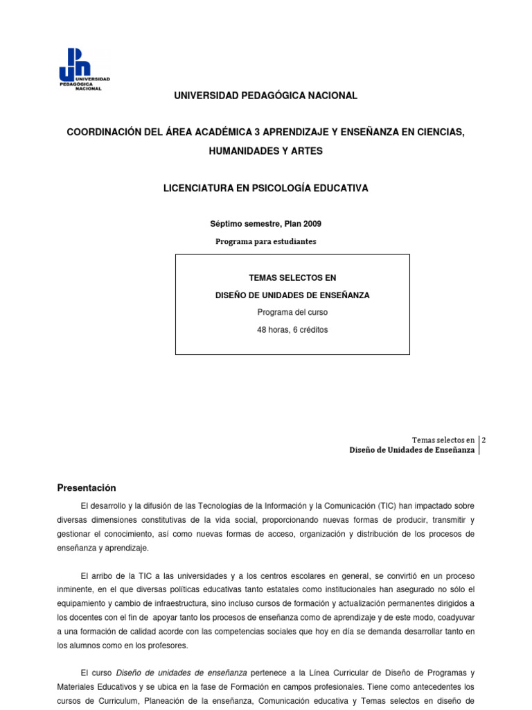 Diseno de Unidades de Ensenanza-PROGRAMA | PDF