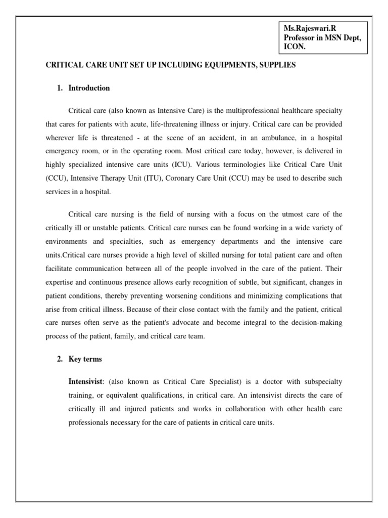 Critical Care Set Up | PDF | Intensive Care Medicine | Intensive Care Unit